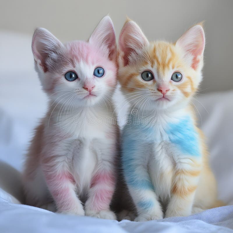 Rainbow Colored Cats are Sitting on a Surface Stock Image - Image of ...