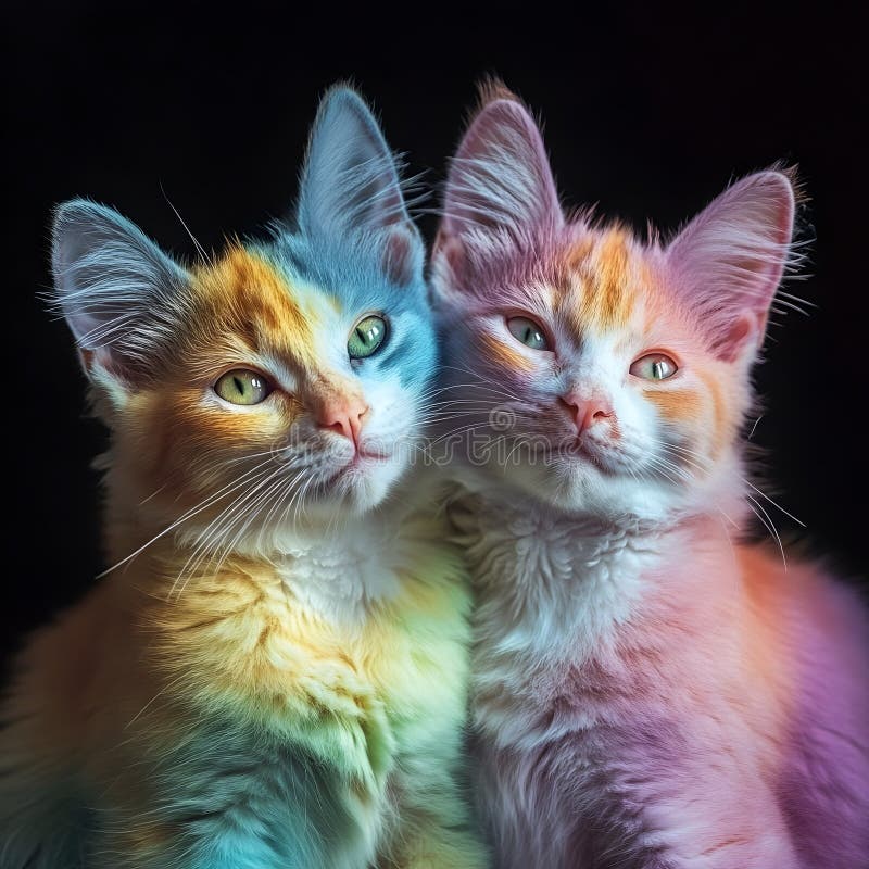 Rainbow Colored Cats are Sitting on a Surface Stock Photo - Image of ...