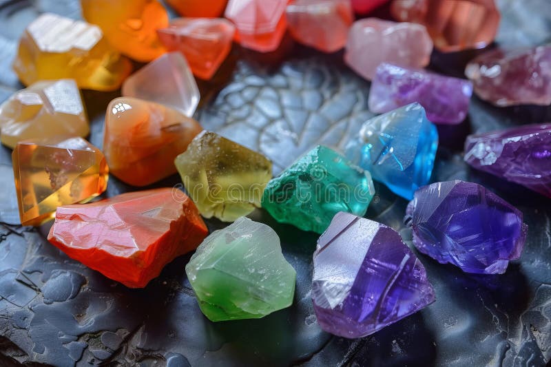 Rainbow-colored Chakra Stones Transparently Arranged in a Circular ...