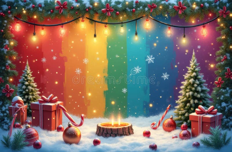 A Rainbow Colored Christmas Wallpaper at 30-10-2024 Stock Illustration ...