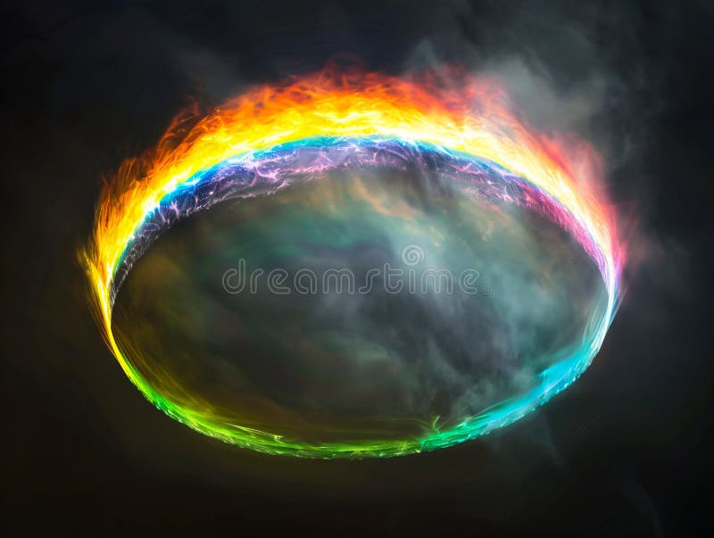 A Rainbow Colored Circle with Smoke and Fire Stock Image - Image of ...