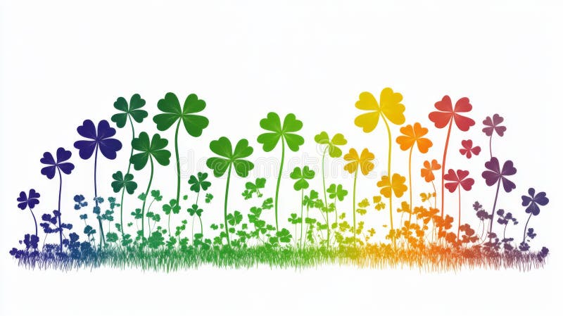 Rainbow Colored Clover Plants in a Row Stock Illustration ...