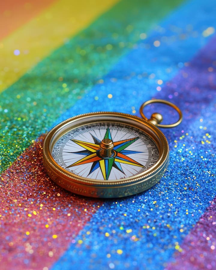 Rainbow Colored Compass Pointing Forward, Symbolizing Direction and ...