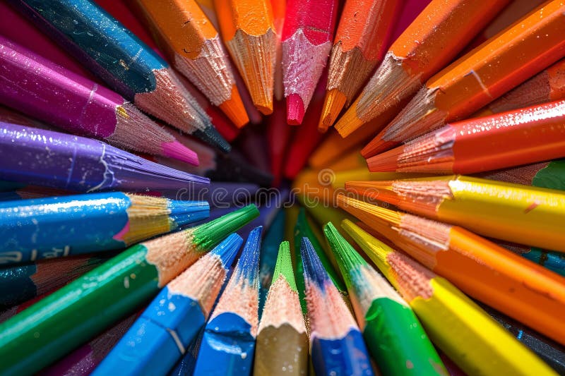 Rainbow-colored Crayons Arranged Transparently in a Circular Pattern ...