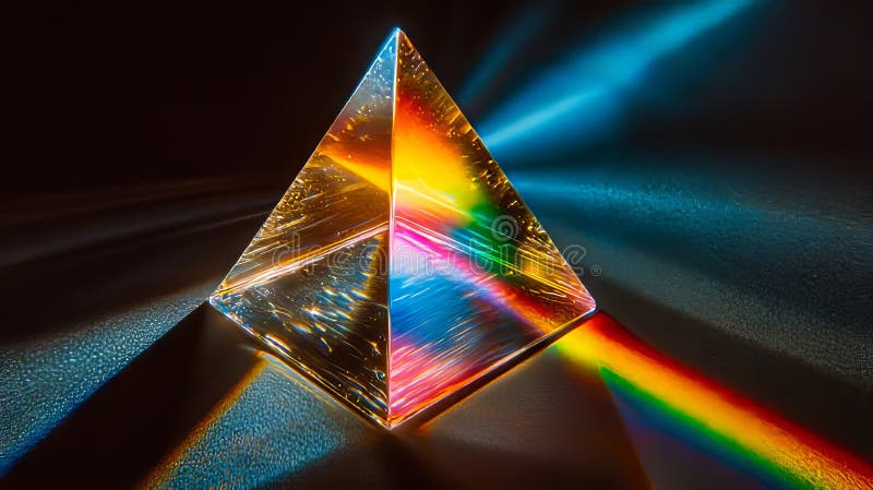 A Rainbow Colored Crystal Pyramid on a Black Background Stock ...