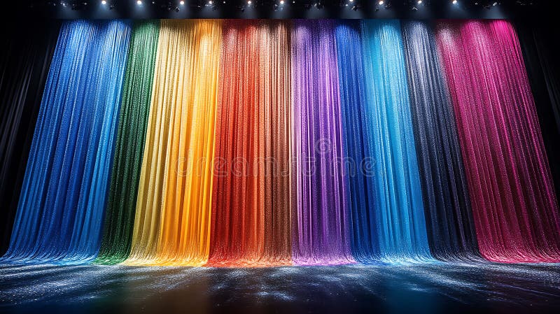 Rainbow Colored Curtains Illuminated on a Stage Stock Illustration ...