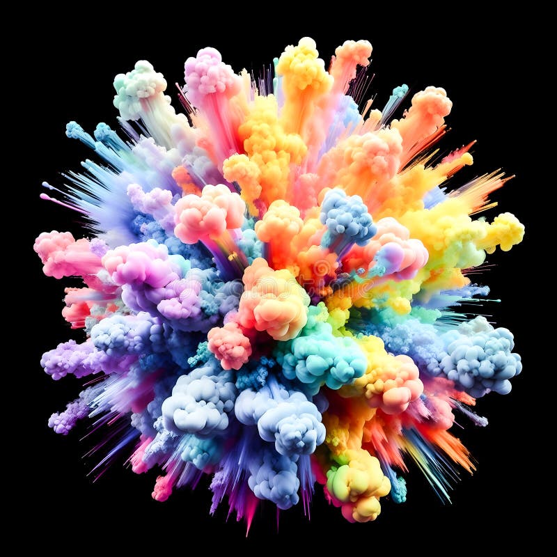 Rainbow Colored 3D Explosion Smoke on Black Background Stock ...