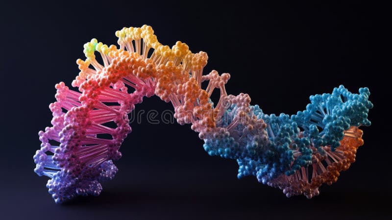 Rainbow Colored DNA Helix Model on Dark Background Stock Illustration ...