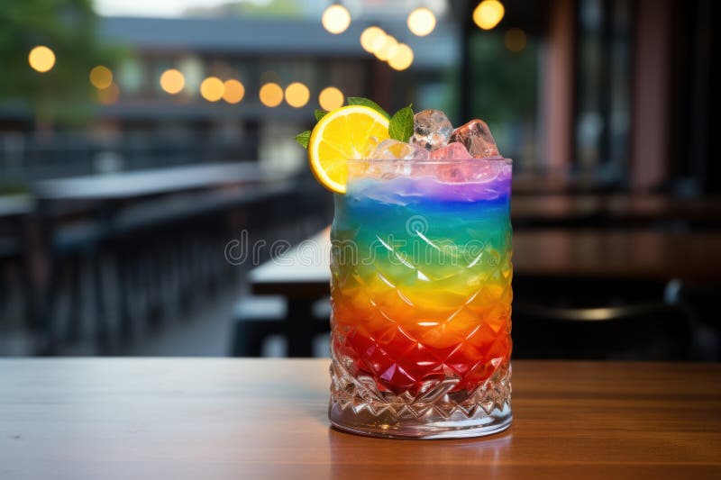 A Rainbow Colored Drink with Ice and Lemon Slices Stock Illustration ...