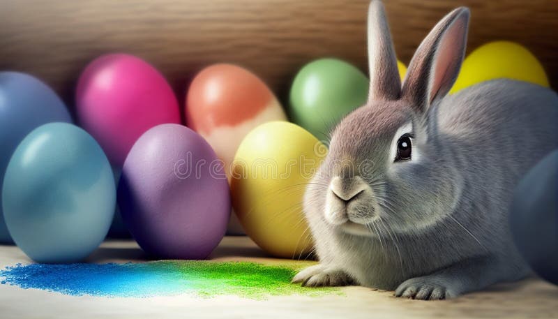 Rainbow Colored Easter Cute Rabbit Egg Symbol. Spring Beautiful ...