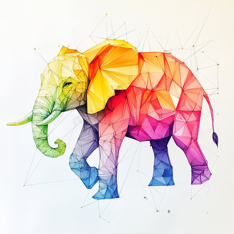 Rainbow-Colored Elephant: Composed of Floating Geometric Shapes Stock ...