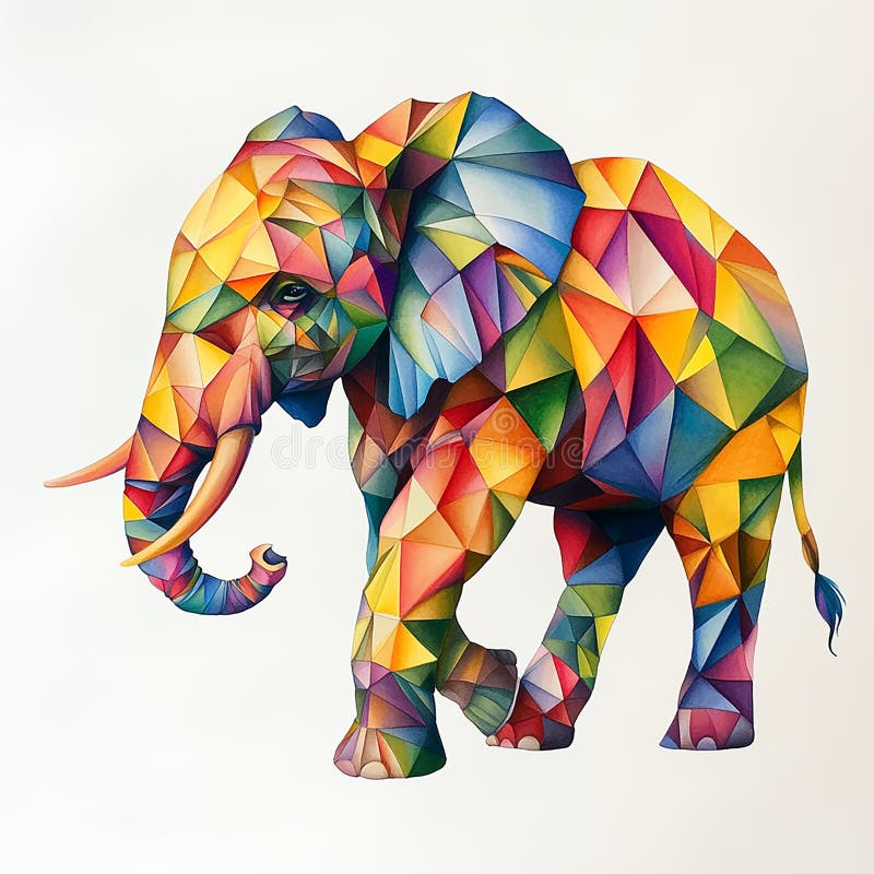 Rainbow-Colored Elephant: Composed of Floating Geometric Shapes Stock ...