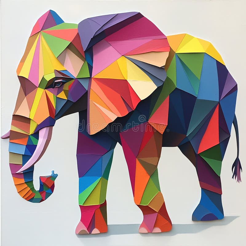 Rainbow-Colored Elephant: Composed of Floating Geometric Shapes Stock ...