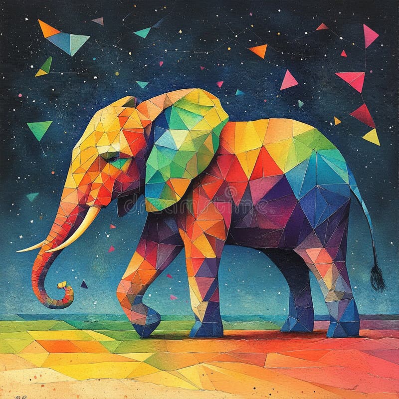 Rainbow-Colored Elephant: Composed of Floating Geometric Shapes Stock ...