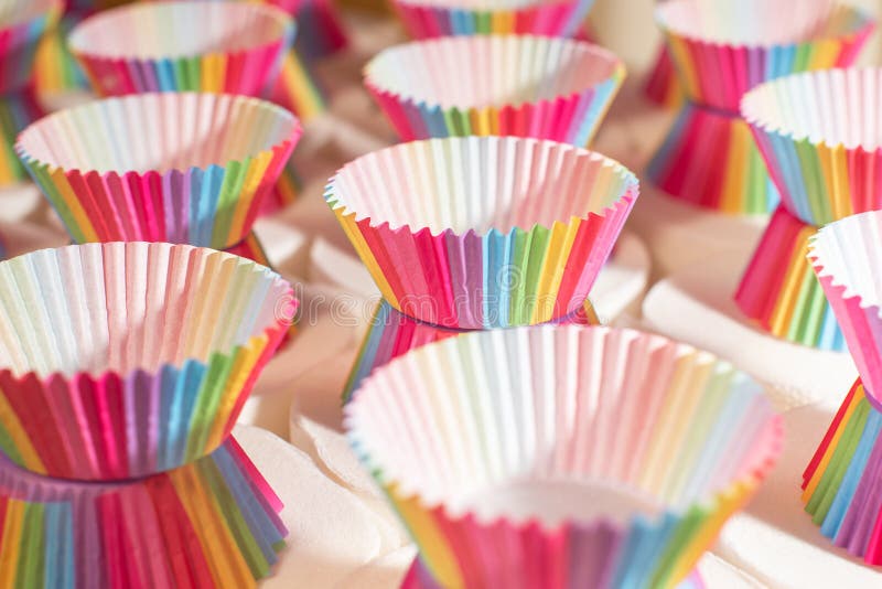 Rainbow Colored Empty Cupcake Liners for Baking Muffins Stock Image ...