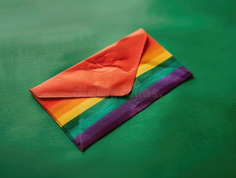 Rainbow Colored Envelope Sits on a Green Surface Stock Image - Image of ...