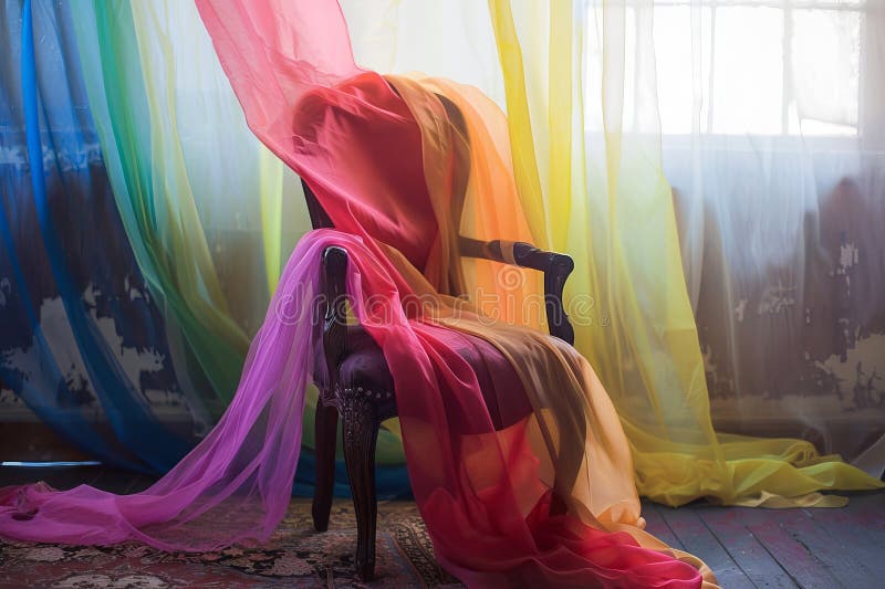 Rainbow-colored Fabric Transparently Draped Over a Chair Stock ...
