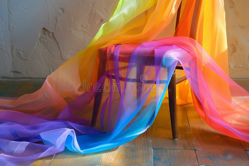 Rainbow-colored Fabric Transparently Draped Over a Chair Stock ...