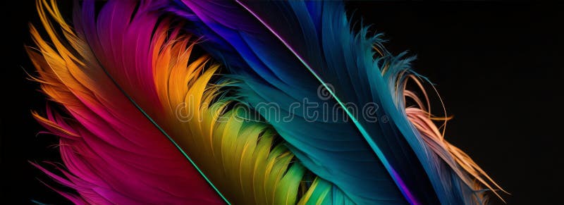 Rainbow Colored Feather on a Black Background. Generative AI Stock ...
