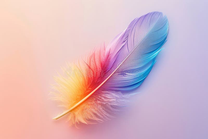 Rainbow Colored Feather Floating Against Gradient Background Stock ...