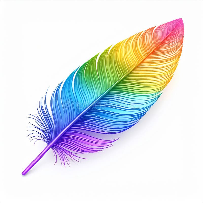 Rainbow Colored Feather on White Background Stock Illustration ...