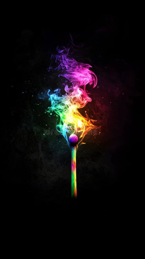 Rainbow Colored Flame and Smoke Rising from a Burning Match Creating a ...