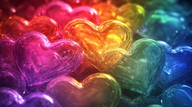 Rainbow-Colored Glass Hearts Close Up Stock Illustration - Illustration ...