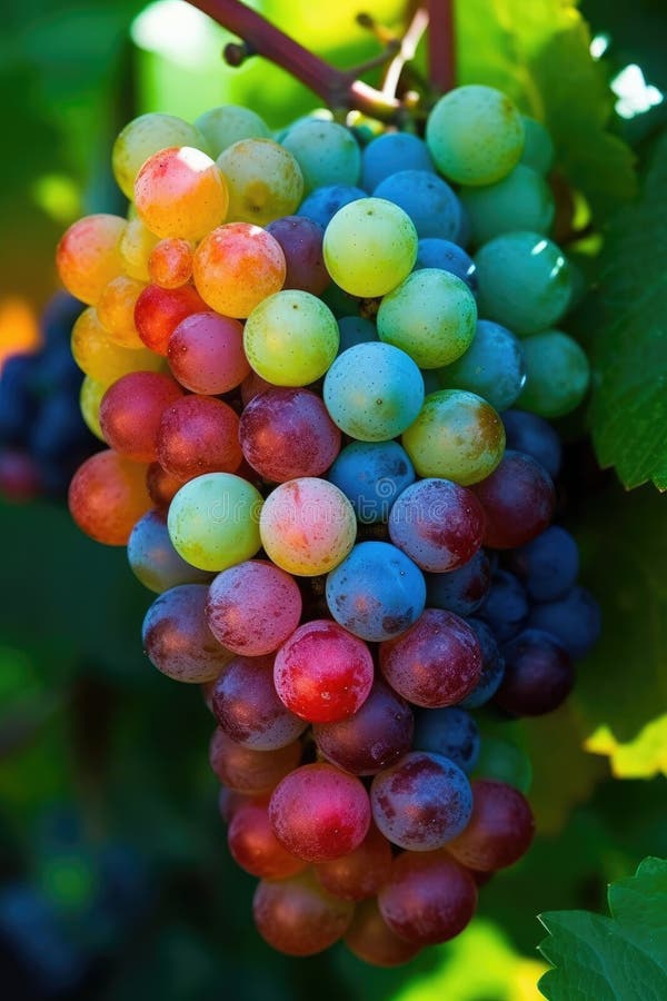 Rainbow-Colored Grapes on the Vine for Wine Labels and Menus. Stock ...