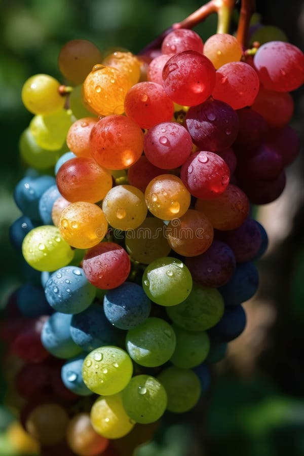 Rainbow-Colored Grapes on the Vine for Wine Labels and Menus. Stock ...