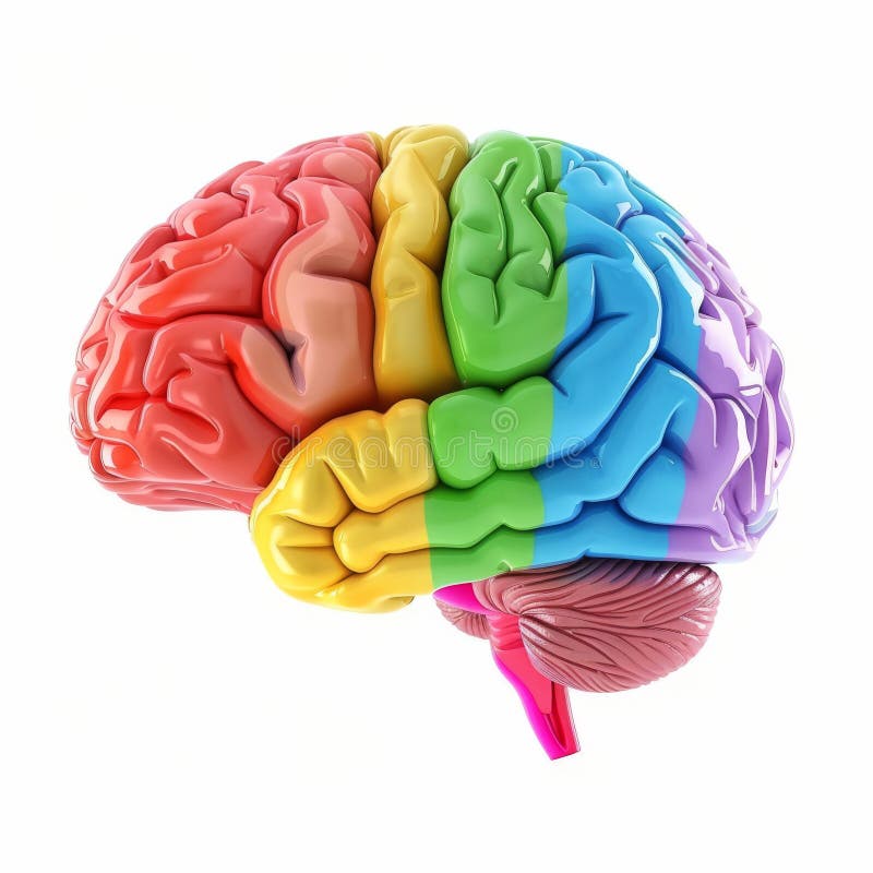 Rainbow Colored Human Brain Model on Isolated Background Stock ...