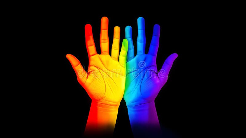 Rainbow Colored Human Hand Silhouettes on Black Background Stock Image ...