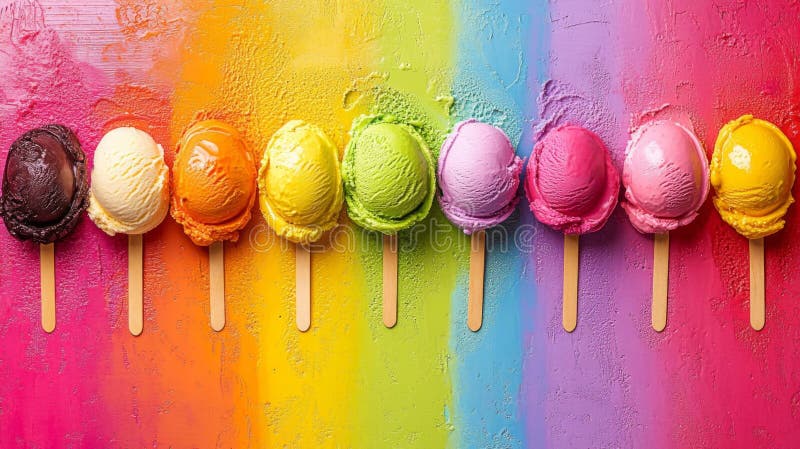 Rainbow Colored Ice Cream Pops on a Vibrant Background Stock ...