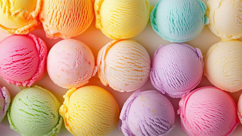 Rainbow Colored Ice Cream Scoops Arranged in Cheerful Pattern at a ...