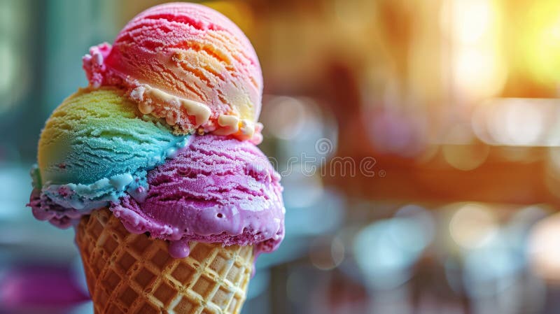 Rainbow-colored Ice Cream Scoops on a Waffle Cone. Stock Image - Image ...