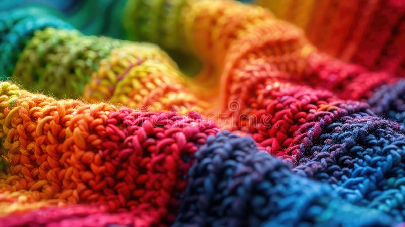Rainbow-colored Knitted Fabric, with Vibrant Colors and Detailed ...