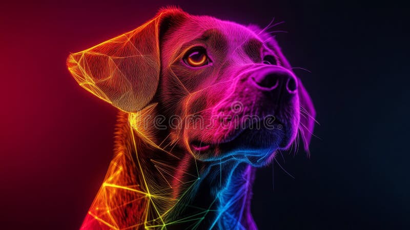 Rainbow-Colored Labrador Dog Portrait in Neon Light Stock Illustration ...