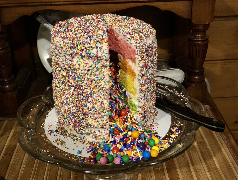 Rainbow Sprinkle Layer Cake with Candy Filling Stock Image - Image of ...