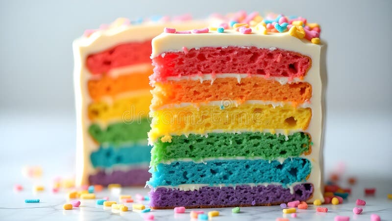 Rainbow-colored Layered Cake Sliced To Reveal Vibrant Layers Stock ...
