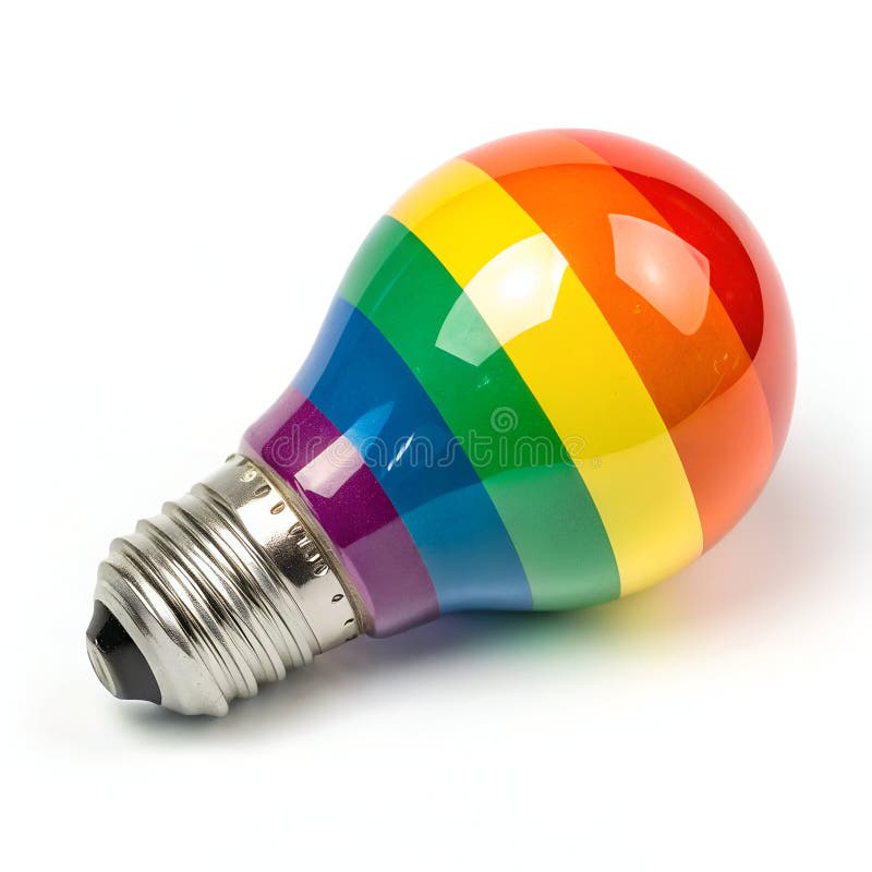 A Rainbow-Colored Light Bulb Isolated on White Background Stock ...