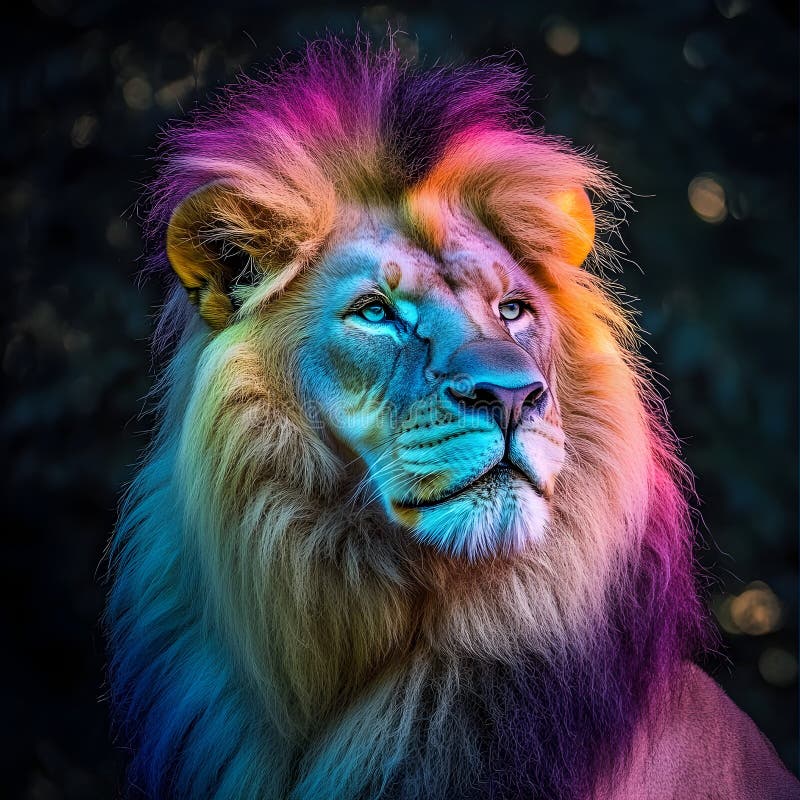 Rainbow Colored Lion AI-Generated Stock Illustration - Illustration of ...