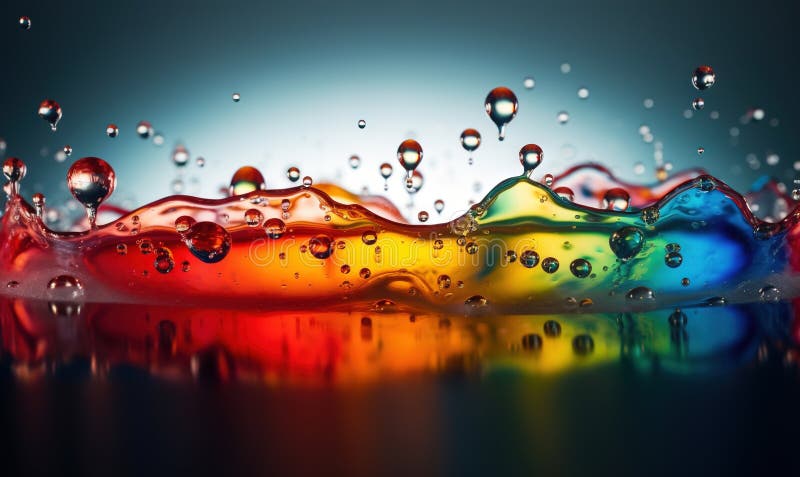 A Rainbow Colored Liquid with Water Droplets on it S Surface Stock ...