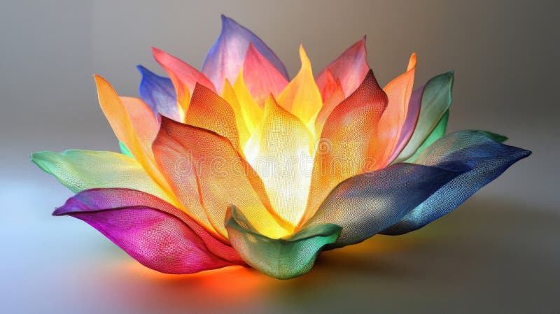 Rainbow Colored Lotus Paper Lamp Stock Illustration - Illustration of ...