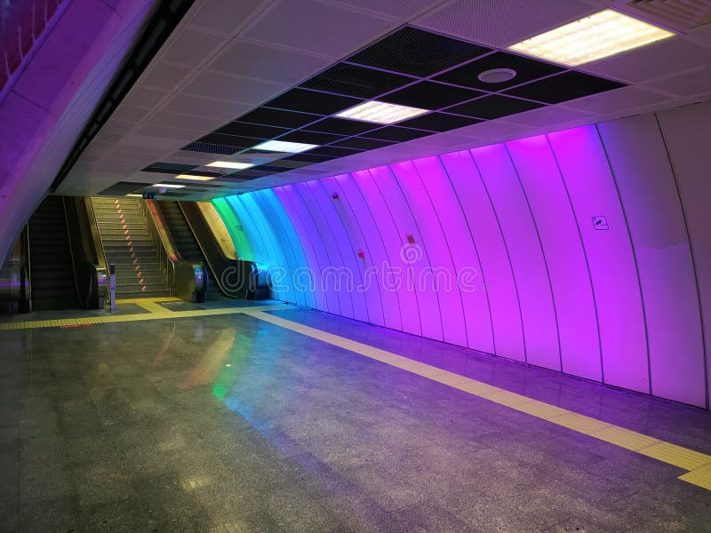Rainbow Colored Metro Station, Colorful Stock Image - Image of rail ...