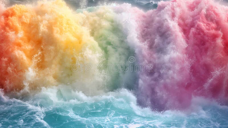 Rainbow Colored Ocean Waves Crashing and Foaming Stock Illustration ...