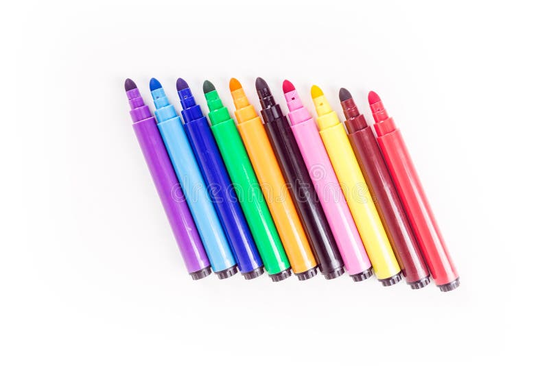 Rainbow Colored Pack of Markers Stock Image - Image of fluid, shallow ...