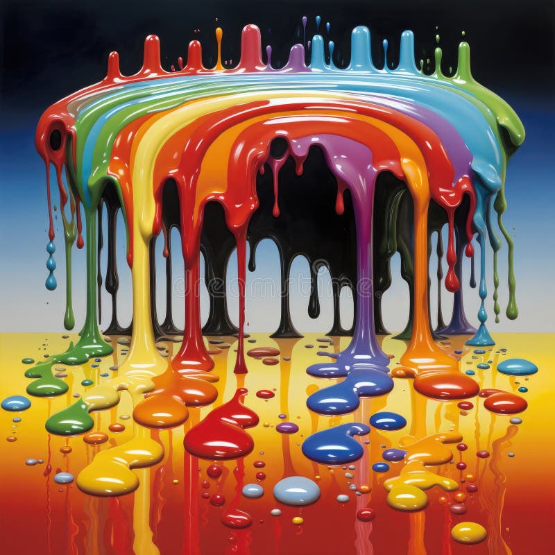 A Rainbow Colored Paint Dripping from a Cake Stock Illustration ...