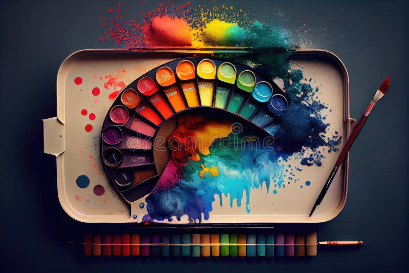 A Rainbow-colored Paint Palette, with a Selection of Brushes and ...
