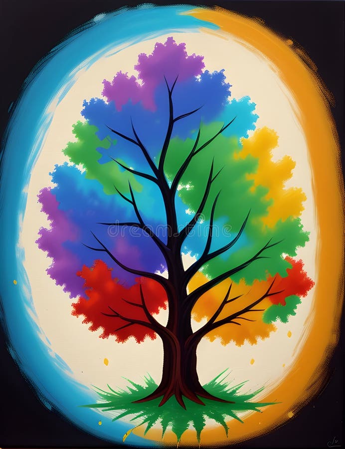 Rainbow Colored Paint is Splashing and Forming a Beautiful Tree with ...
