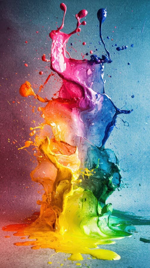 Rainbow Colored Paint Splashing in Mid-air Creating an Eye-catching and ...