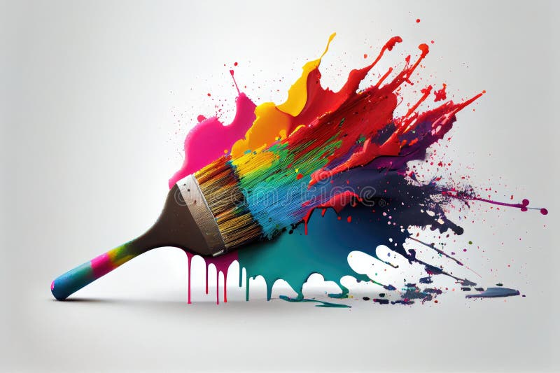 A Rainbow-colored Paintbrush on a White Background, with Splatter Marks ...
